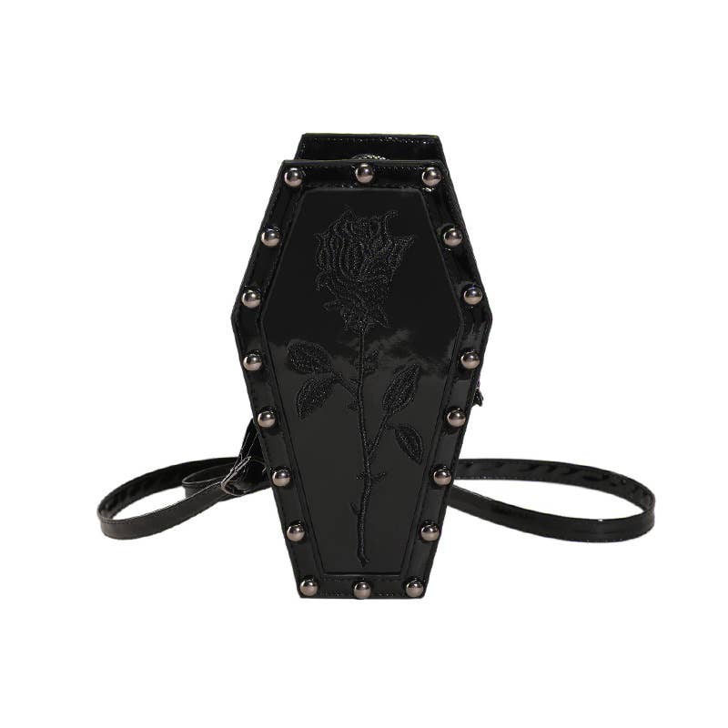 Spider Web & Rose Patterns Studded Coffin Crossbody Bag | La Vie Bohème LLC