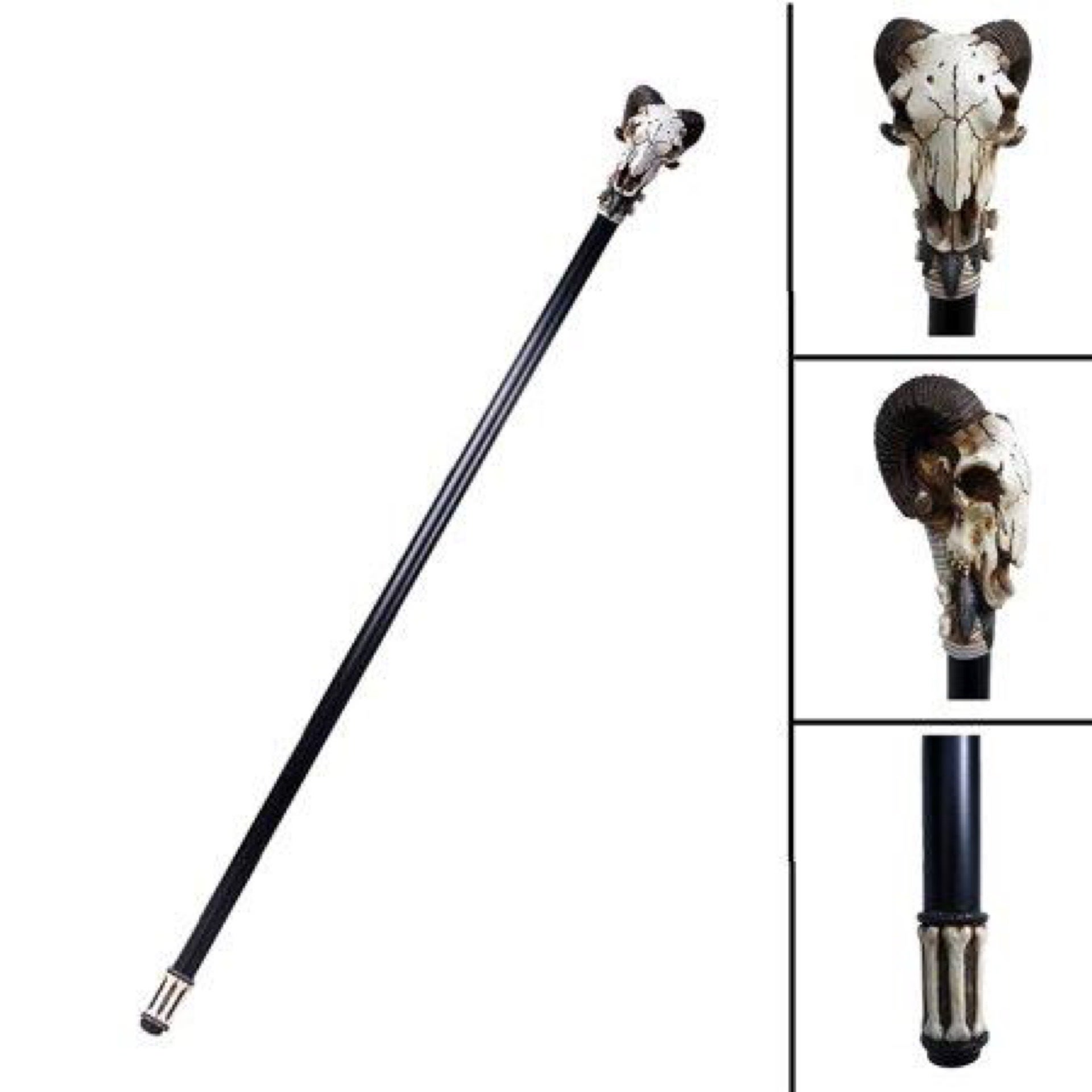 Ram Horn Skull Baphomet Goat Head Swaggering Cane Cosplay Stick Walking ...
